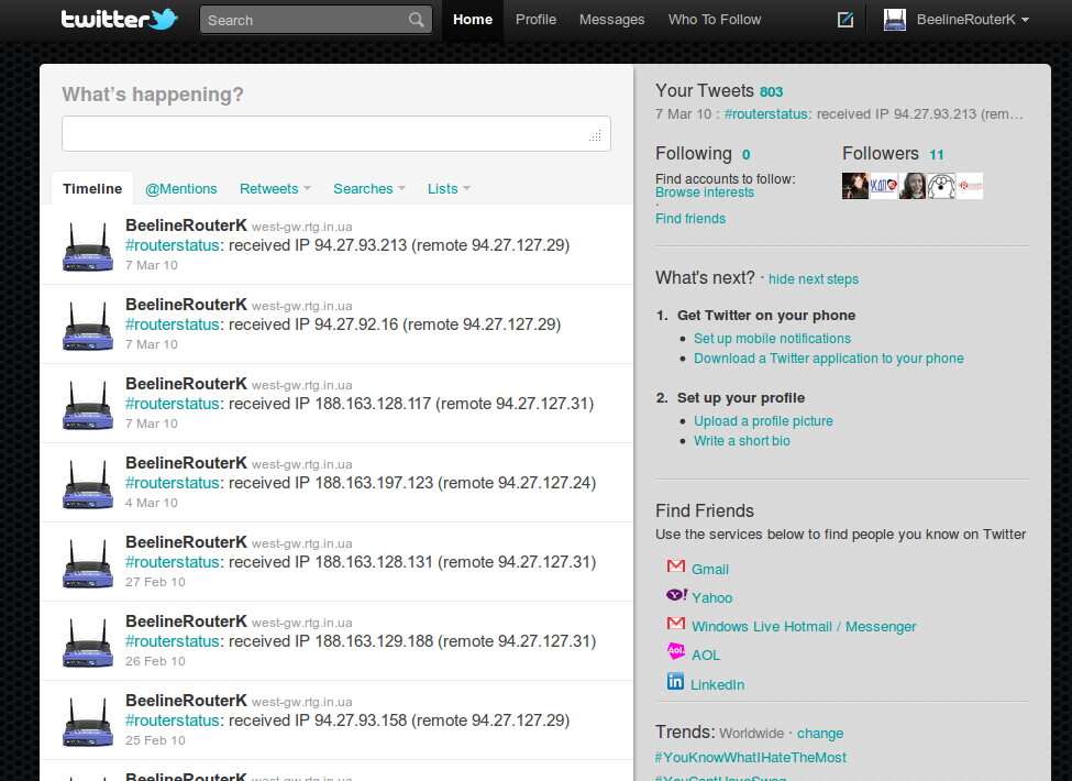 OpenWRT Logging via Twitter | while not keypressed